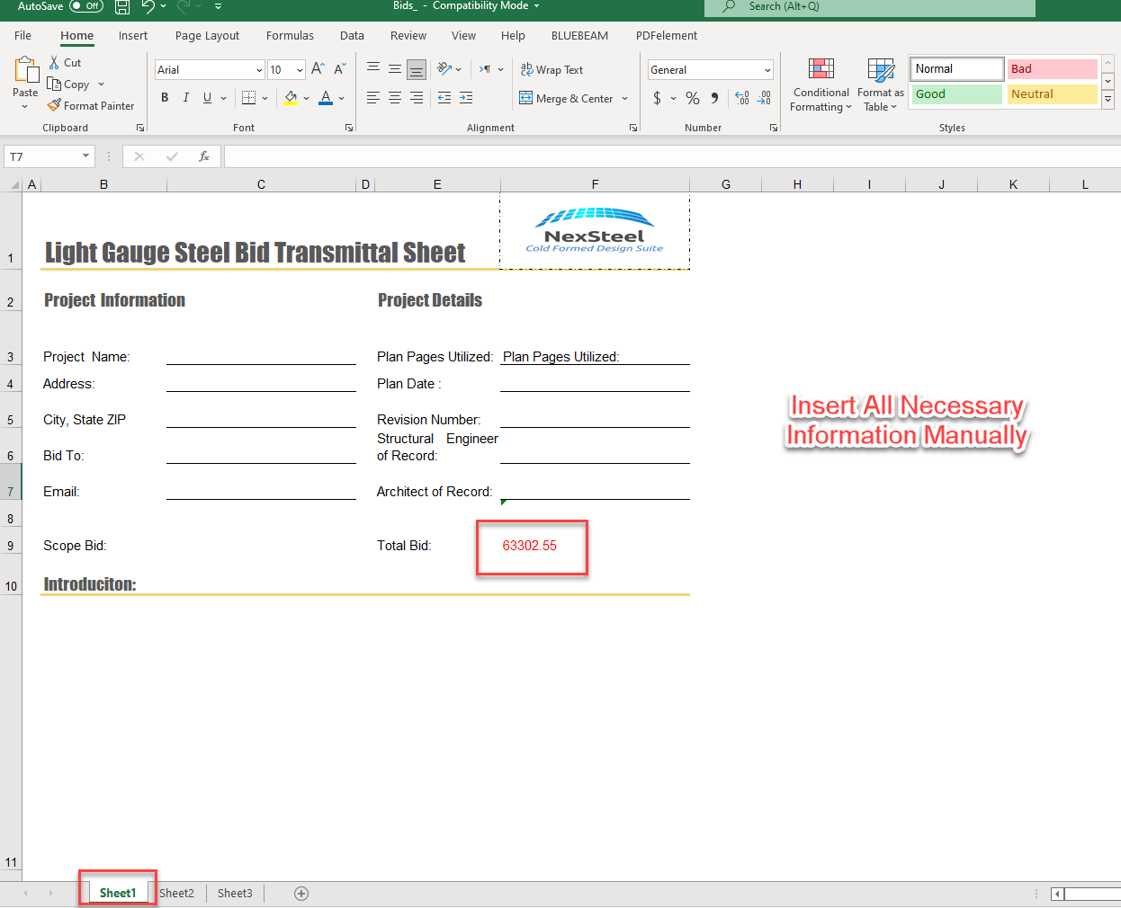ENRSTEEL | Bid Sheet